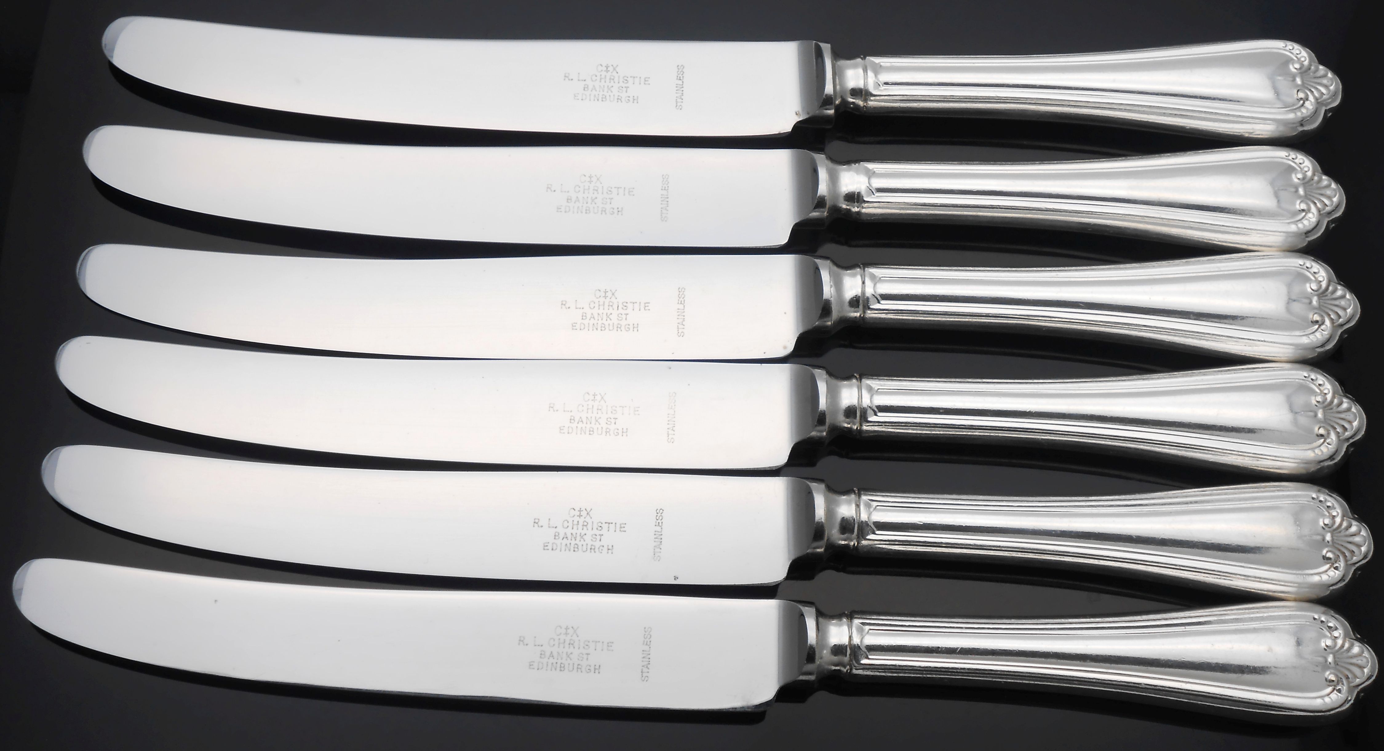 JESMOND PATTERN - DINNER / TABLE KNIVES X6 - SILVER PLATED HANDLE ...