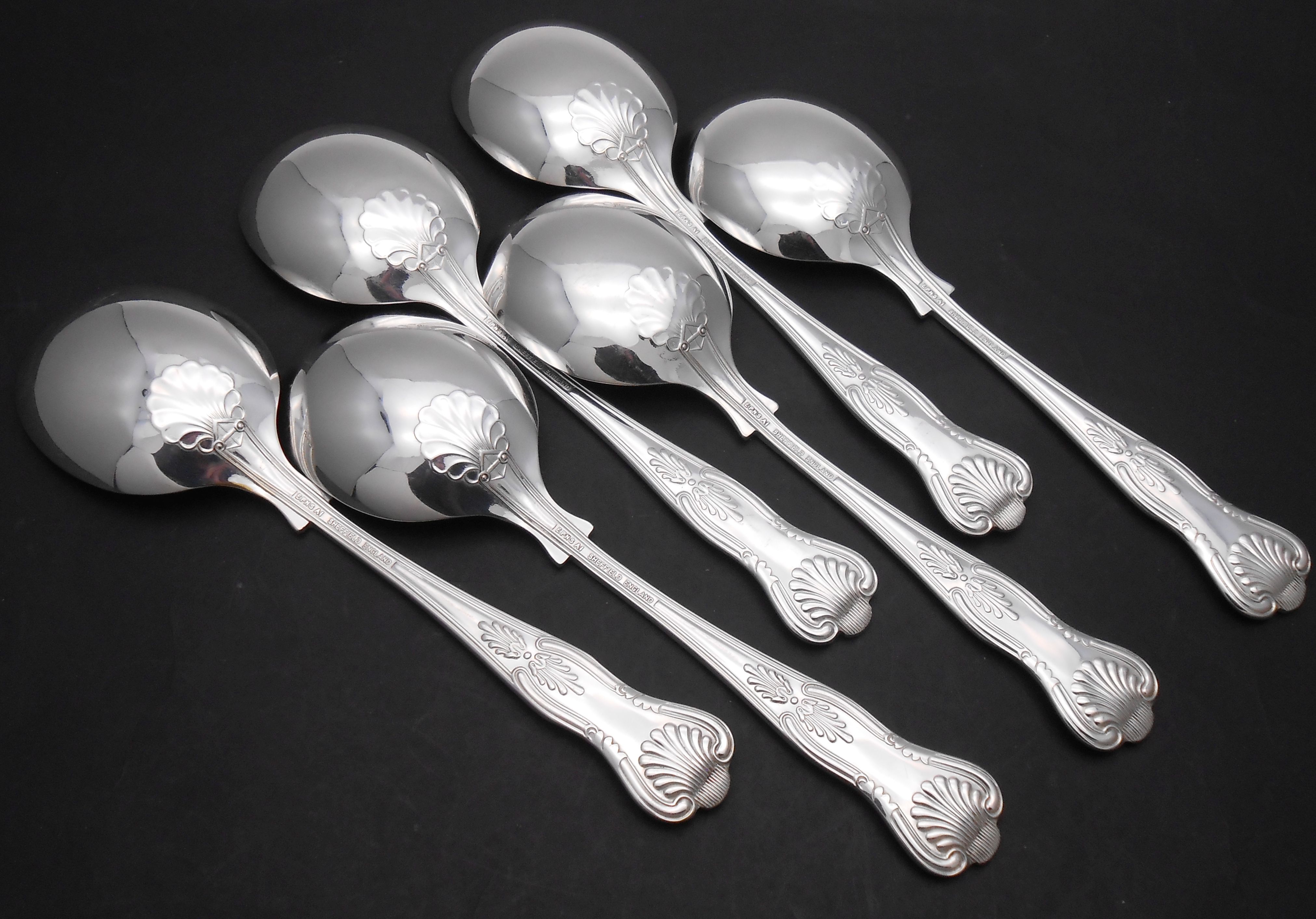 KINGS PATTERN - SET OF 6 SOUP SPOONS - EPNS A1 SHEFFIELD Silver Plated ...