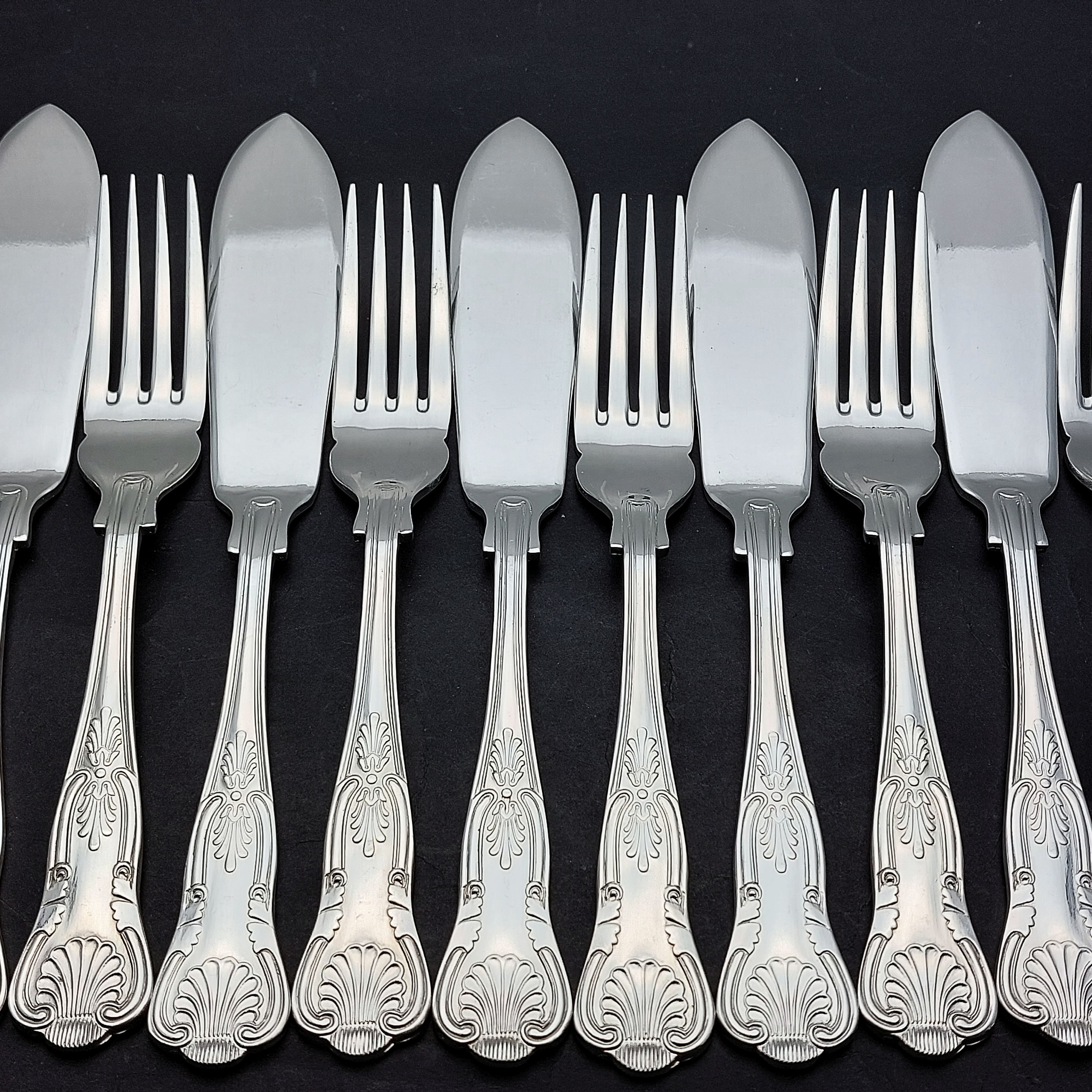 KINGS PATTERN - 12pc SILVER PLATED FISH CUTLERY SET - VINERS - VINTAGE ...